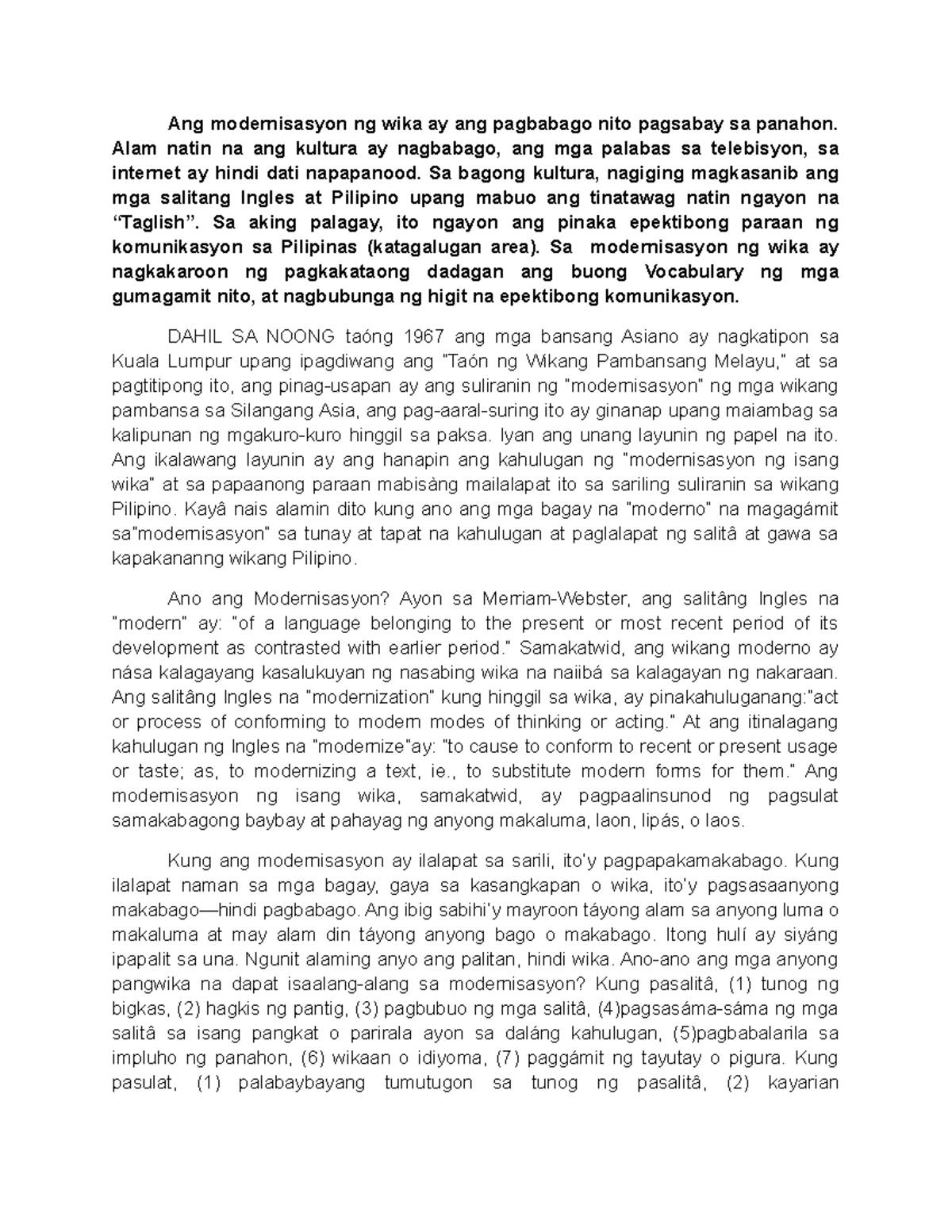 Pagsusuri sa Modernisasyon ng Wika: Kahalagahan sa Antas Akademiko ...