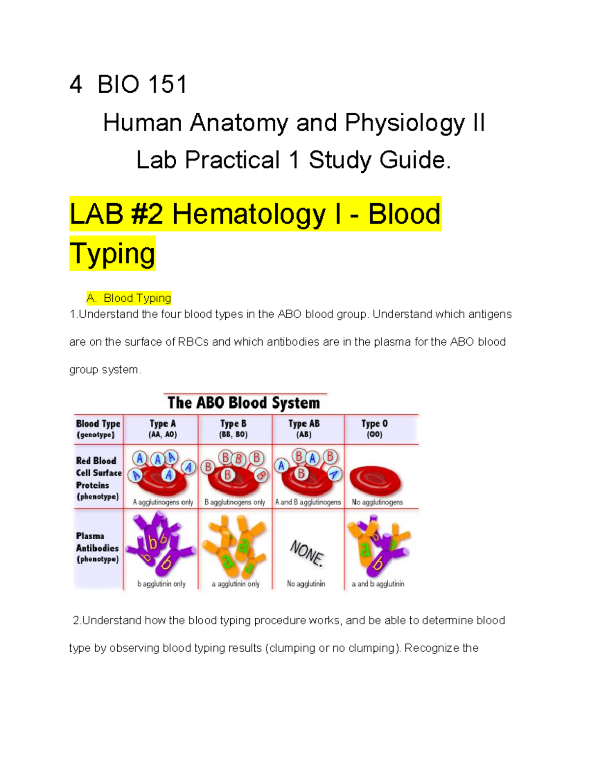 BIO 151 lab 1 - lap practical study guide labs 1 - 4 BIO 151 Human Anatomy and Physiology II Lab ...