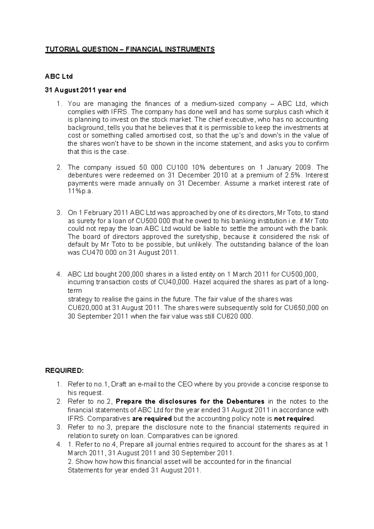 Financial Instruments Tutorial Question - TUTORIAL QUESTION – FINANCIAL ...