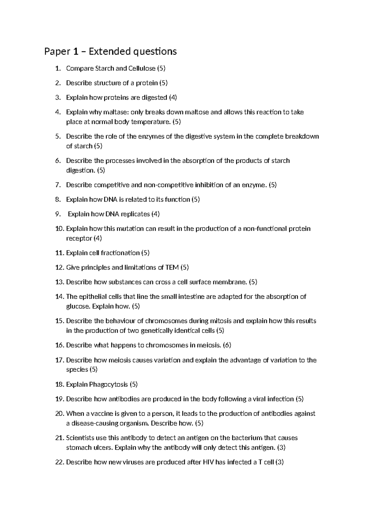 Paper 1 Extended Questions: Biology Concepts and Processes Explained ...