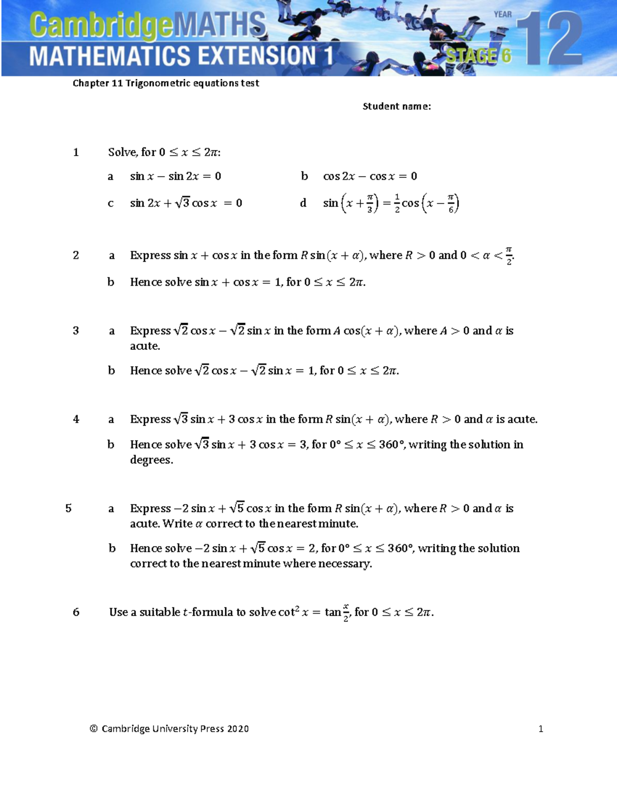Trig Chapter 11 test - Goodluck - Chapter 11 Trigonometric equations ...