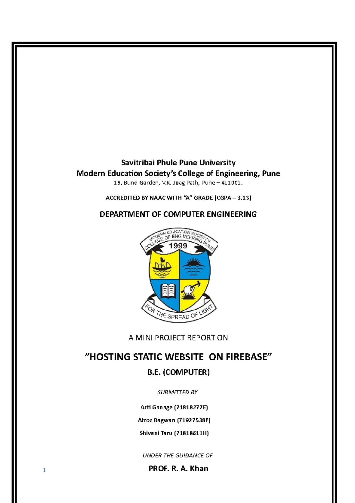 CC mini Project Report - Savitribai Phule Pune University Modern ...