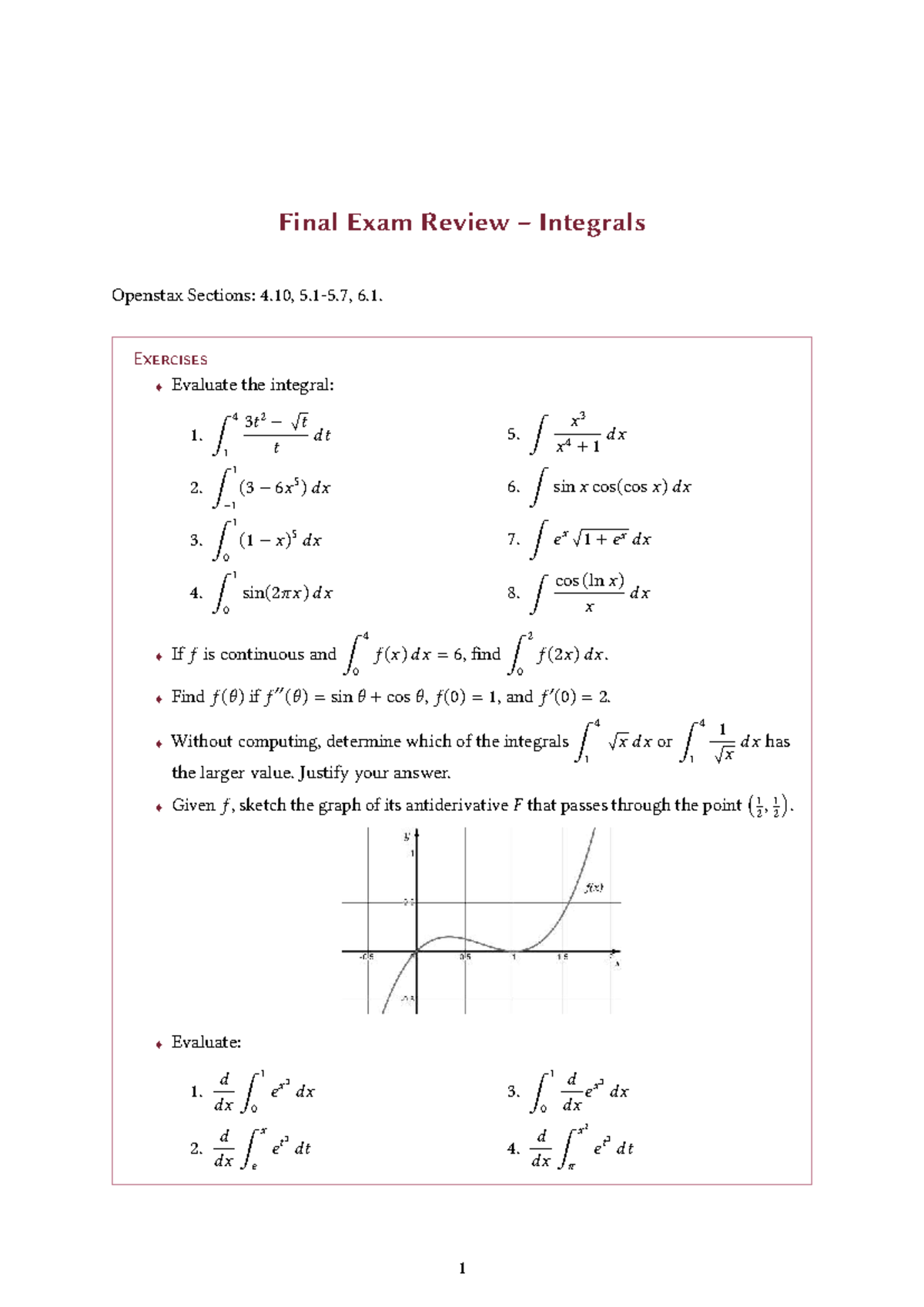 Final Exam Review – Integrals - Studocu