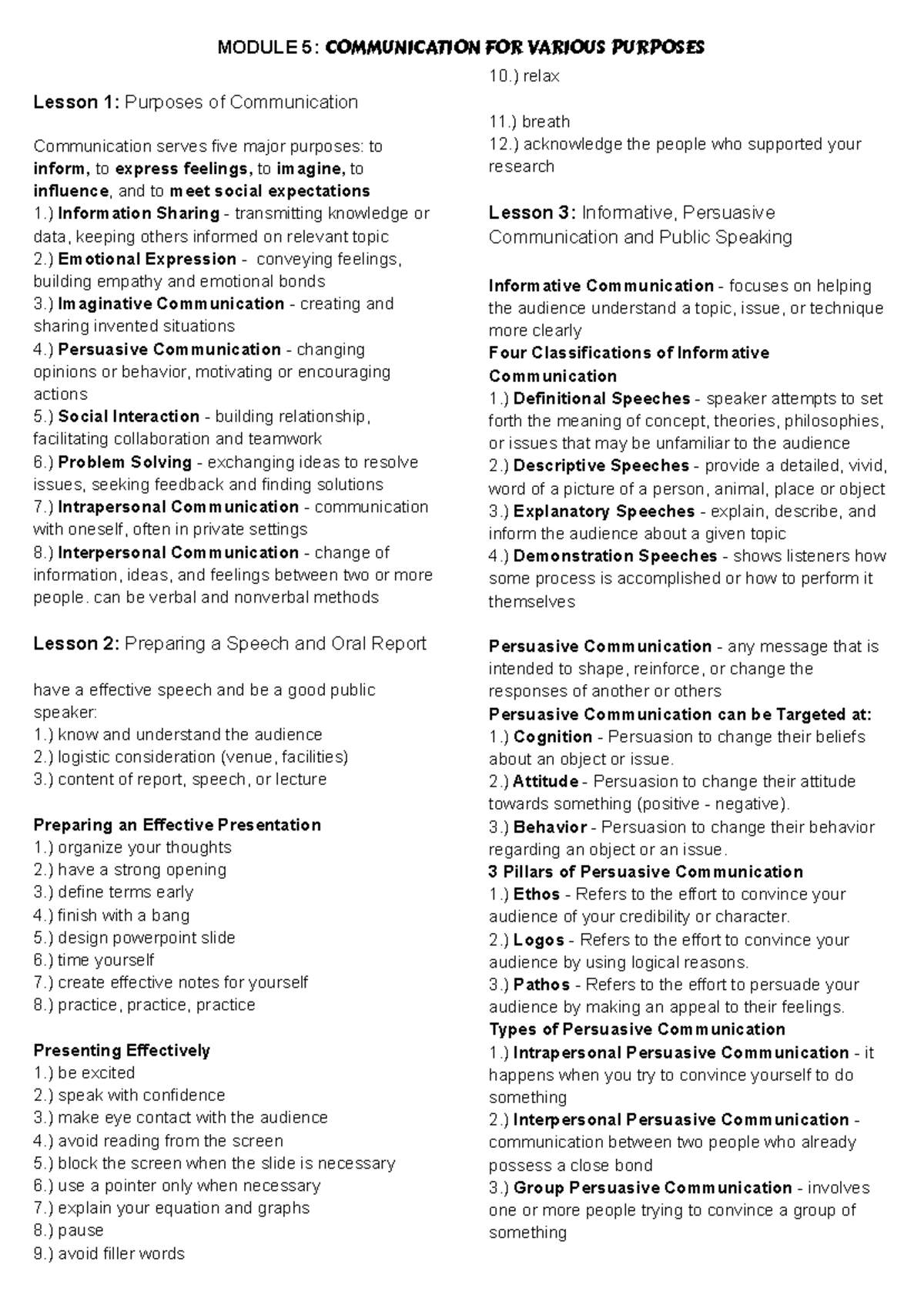 PComm Module 5: Communication for Various Purposes & Public Speaking ...