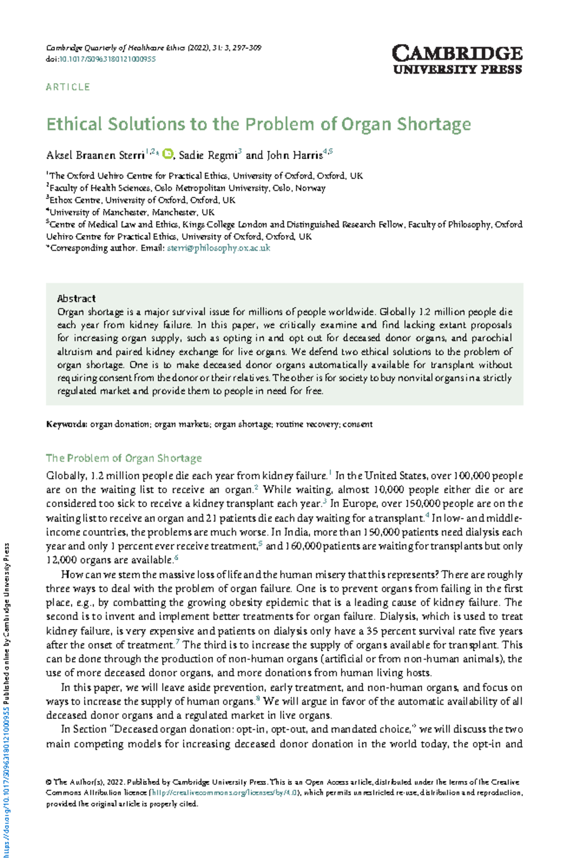 Ethical Solutions to Organ Shortage: A Critical Analysis (2022) - Studocu