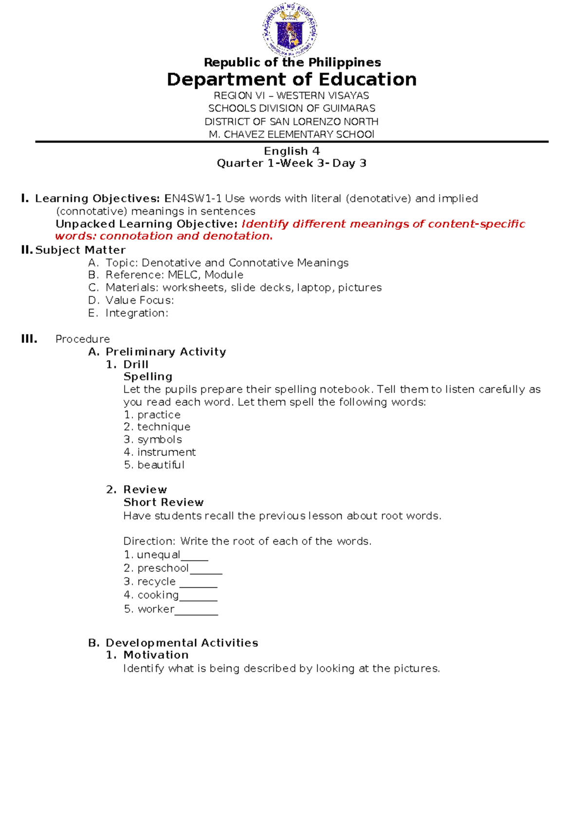 Q1-W3-L2-NF: Exploring Denotative and Connotative Meanings in English 4 ...