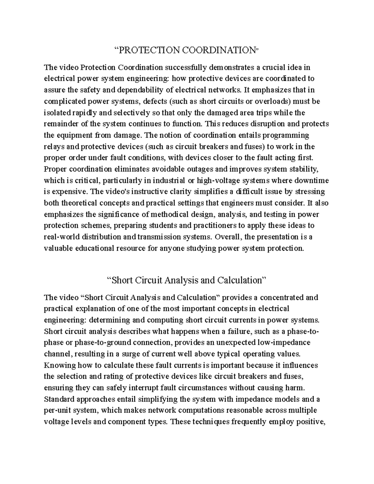Power System Protection Coordination: Key Concepts and Practices - Studocu