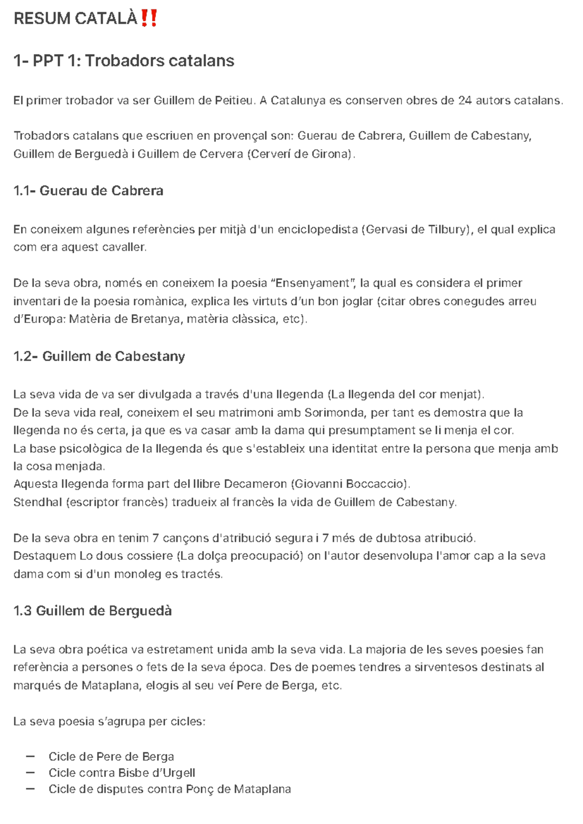 Resum de Trobadors Catalans - Curs de Literatura Catalana - Studocu