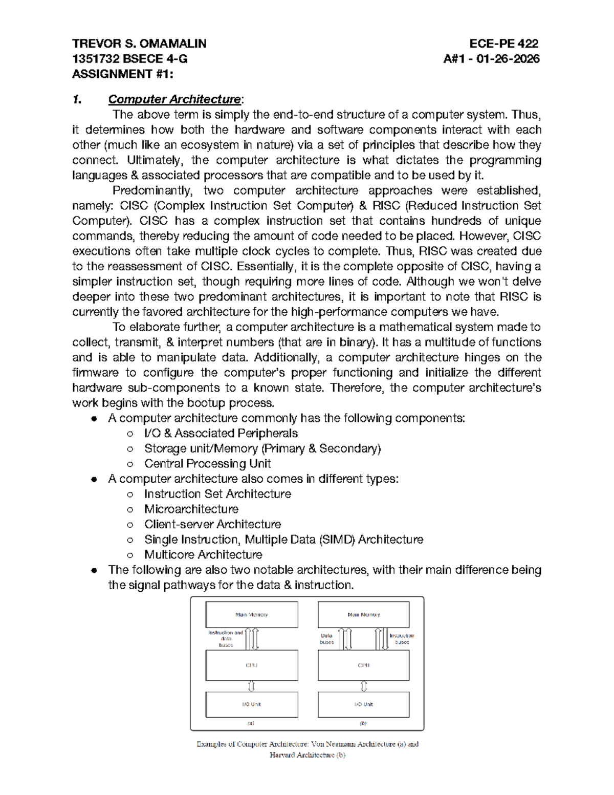 ECE-PE 422 Assignment #1: Overview of Computer Architecture - Studocu