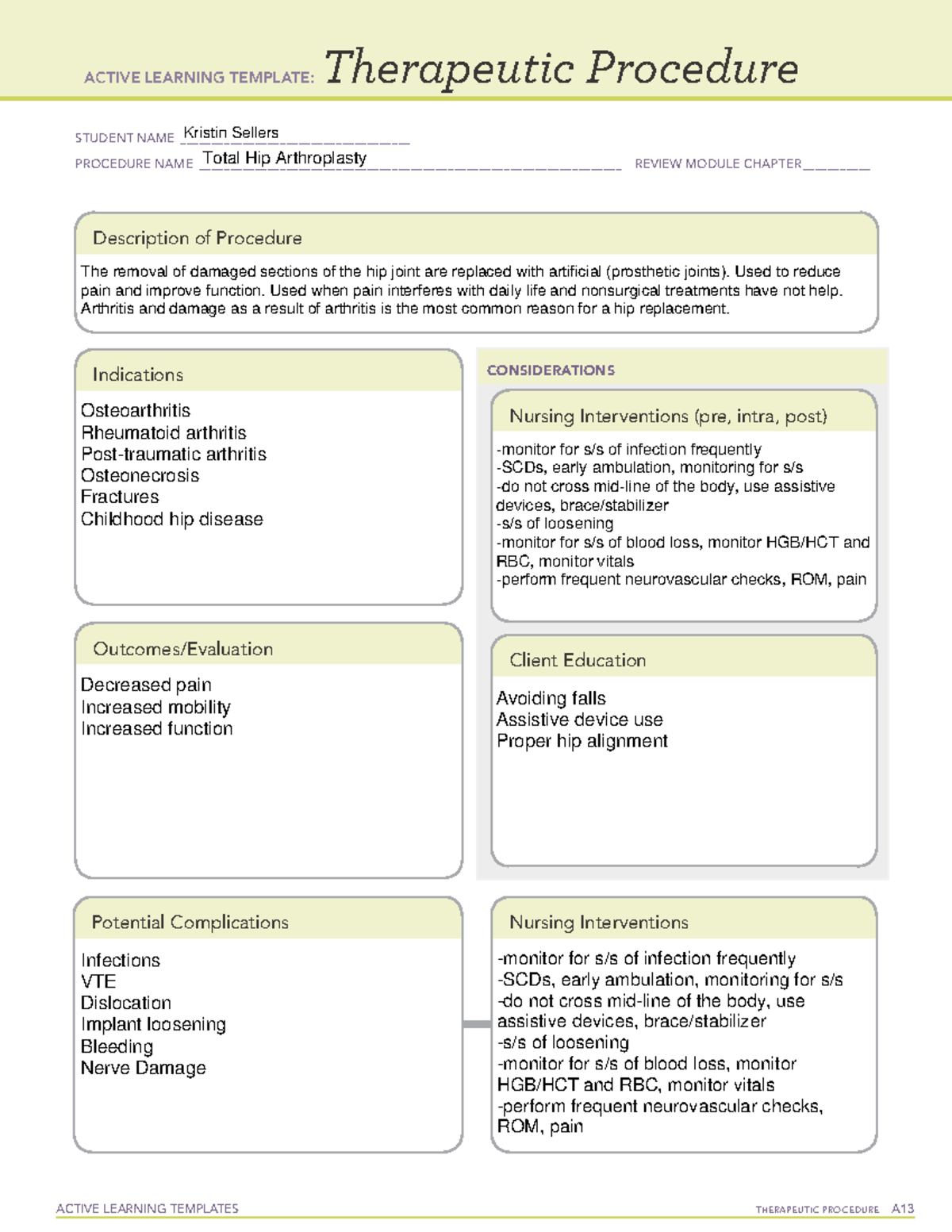 Active Learning Template: Total Hip Arthroplasty Procedure Notes - Studocu