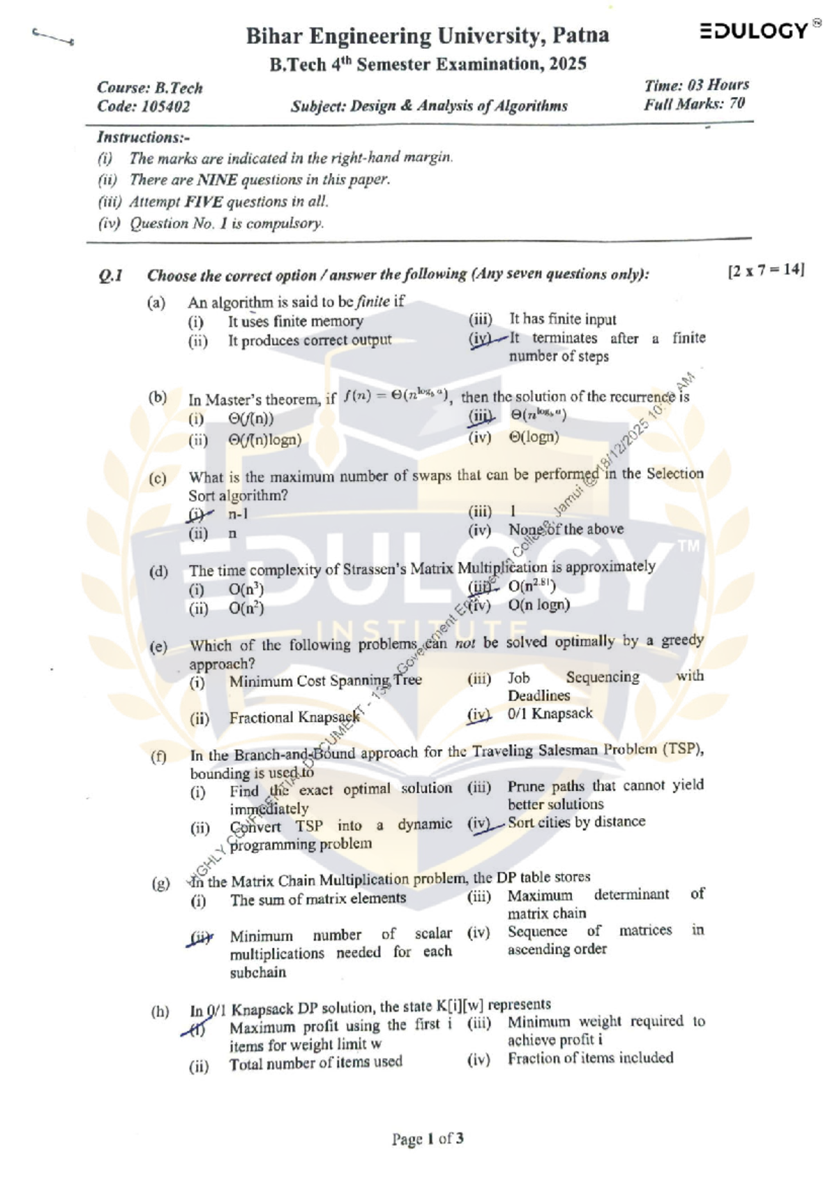 DAA PYQs-1: Design and Analysis of Algorithms Exam Prep (105402) - Studocu