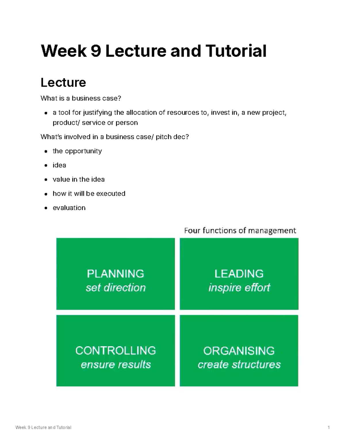 Week 9 Lecture Notes: Business Case Development & Design Thinking - Studocu