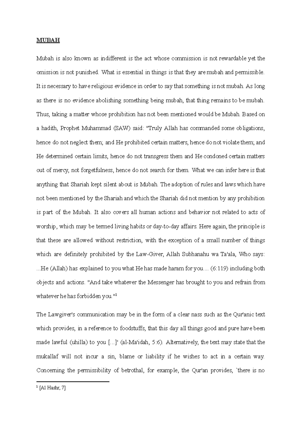 Understanding Mubah: Indifferent Acts in Islamic Law (ISL 301) - Studocu