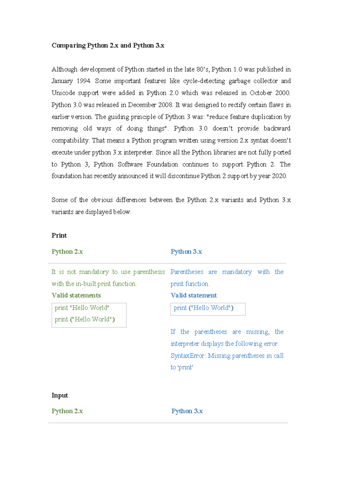 Comparing Python 2.x and 3.x: Key Differences and Features - Studocu