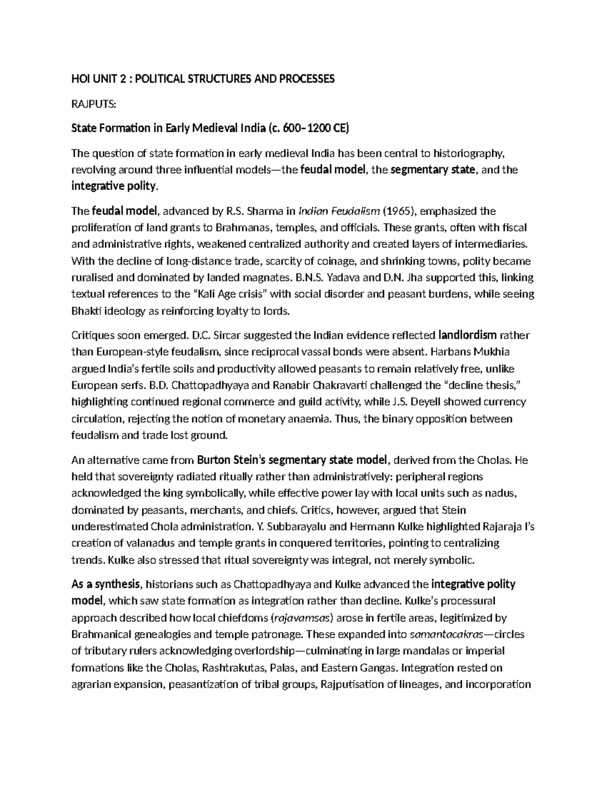 HOI-III: UNIT 2 - Political Structures & Rajput State Formation in ...