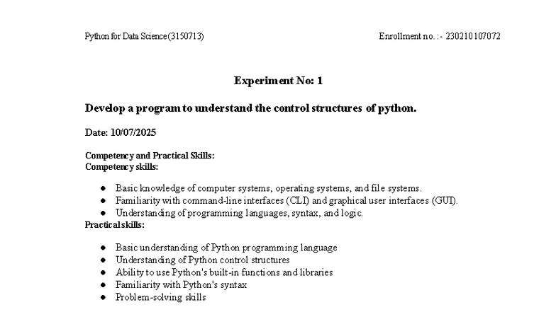 Python for Data Science (3150713) - Experiment 1: Control Structures ...