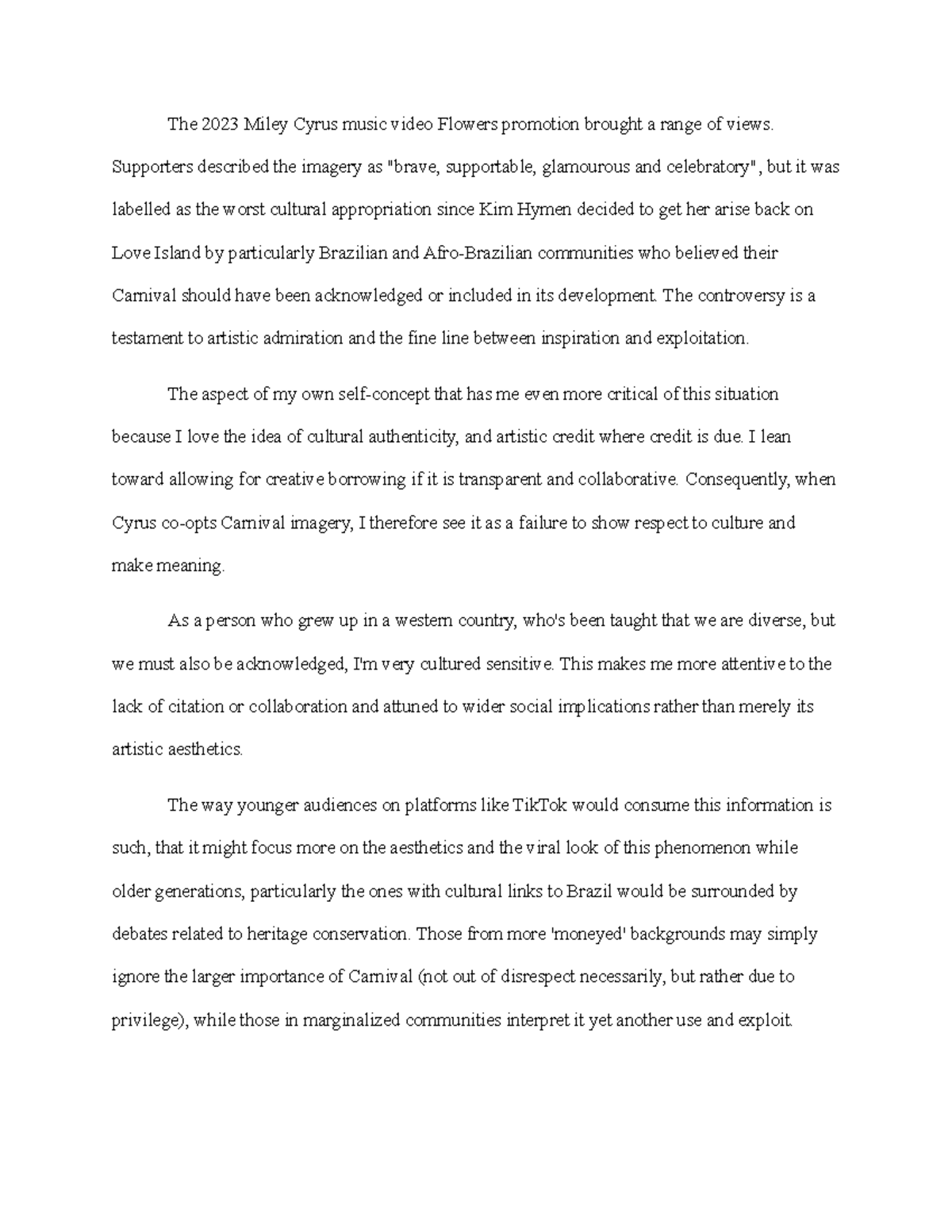 Creative Work Analysis: Examining Cultural Appropriation in Miley Cyrus ...