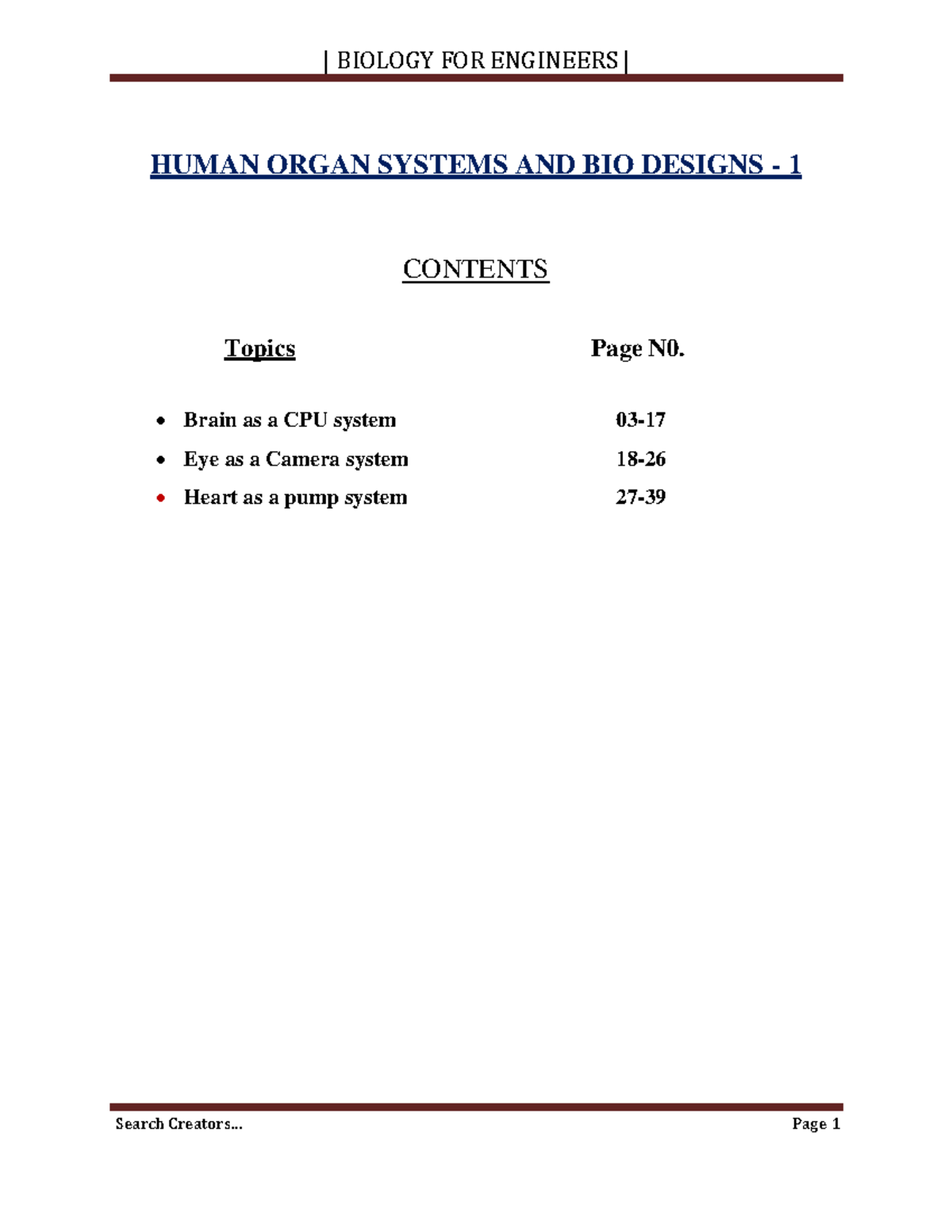 BIO 101: Human Organ Systems & Bio Designs - Brain, Eye, Heart ...