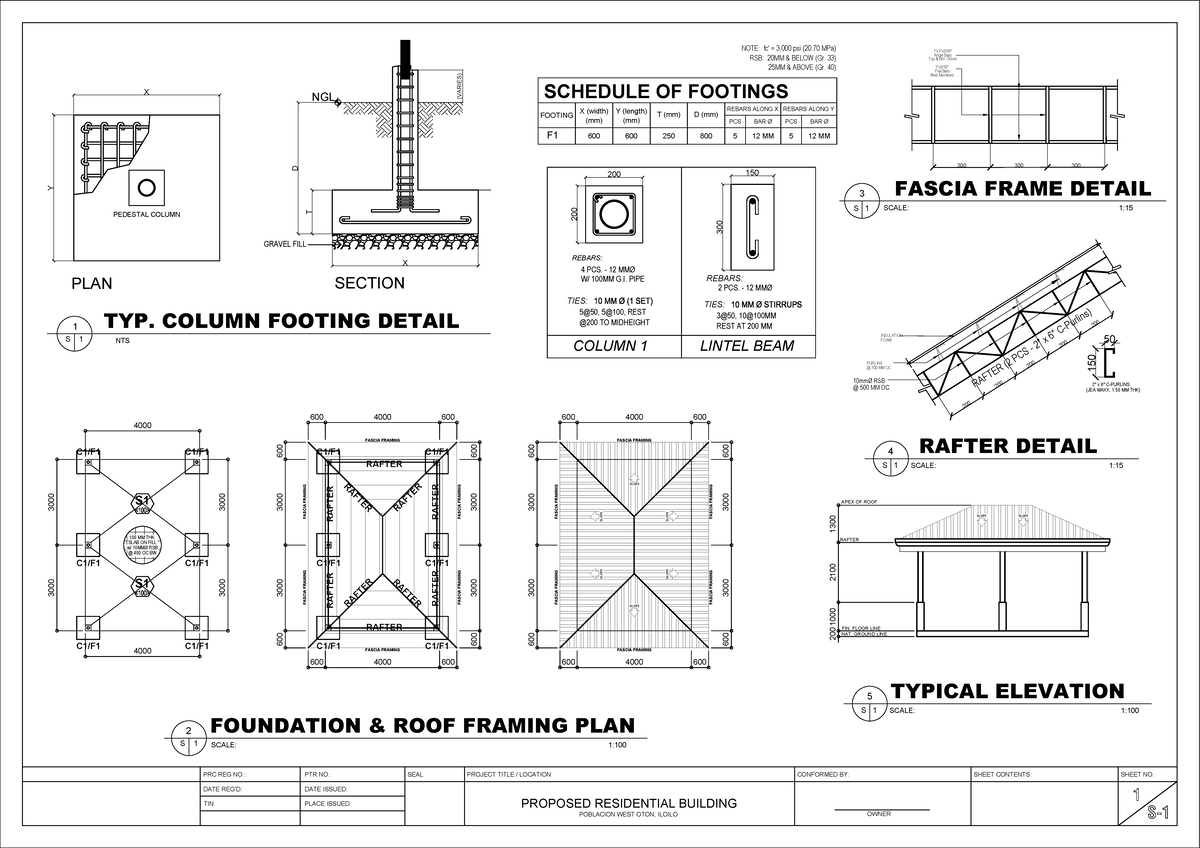 S-1: Foundation & Roof Framing Plan for Proposed Residential Building ...