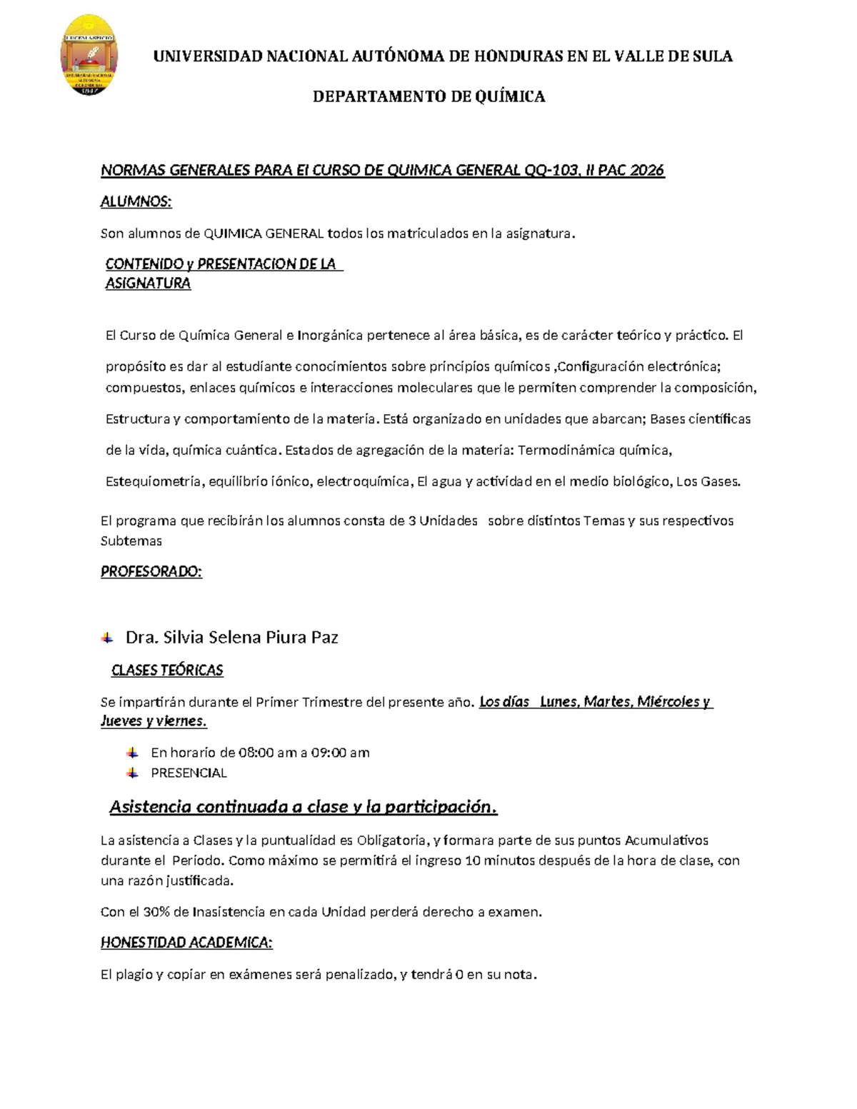 Sílabo de Química General II PAC 2026: Normas y Contenido del Curso ...