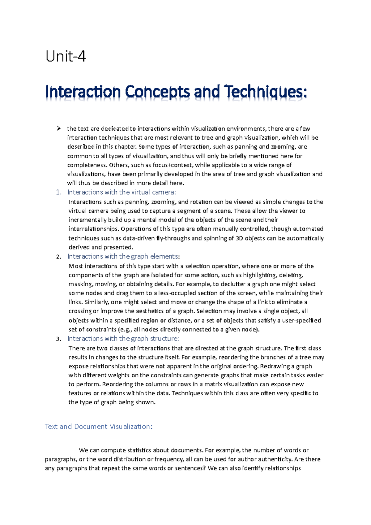 DVT-Unit4 - Data Visualisation Techniques Unit 4 - Unit- 4 Interaction ...