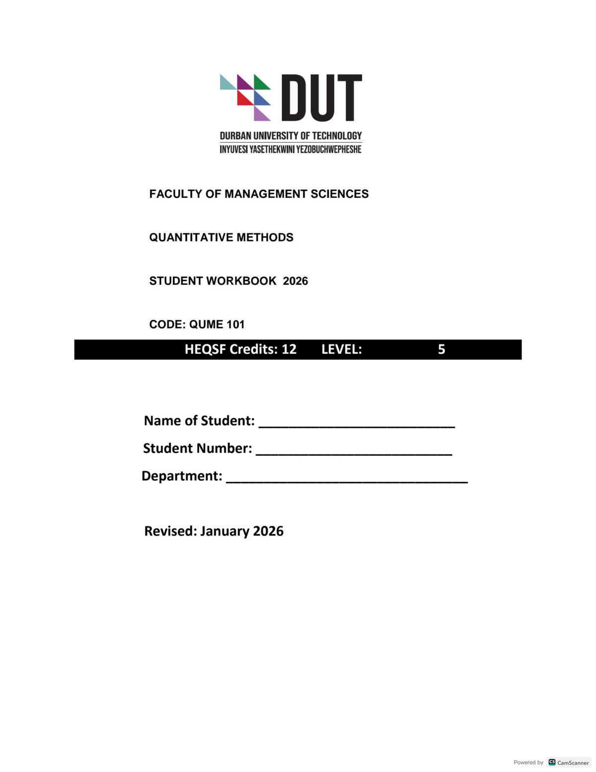 QUME 101: Quantitative Methods Student Workbook 2026 - Studocu