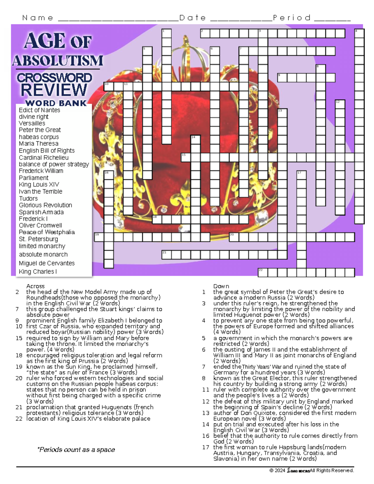 05B Age of Absolutism Crossword Review and Word Bank - Studocu