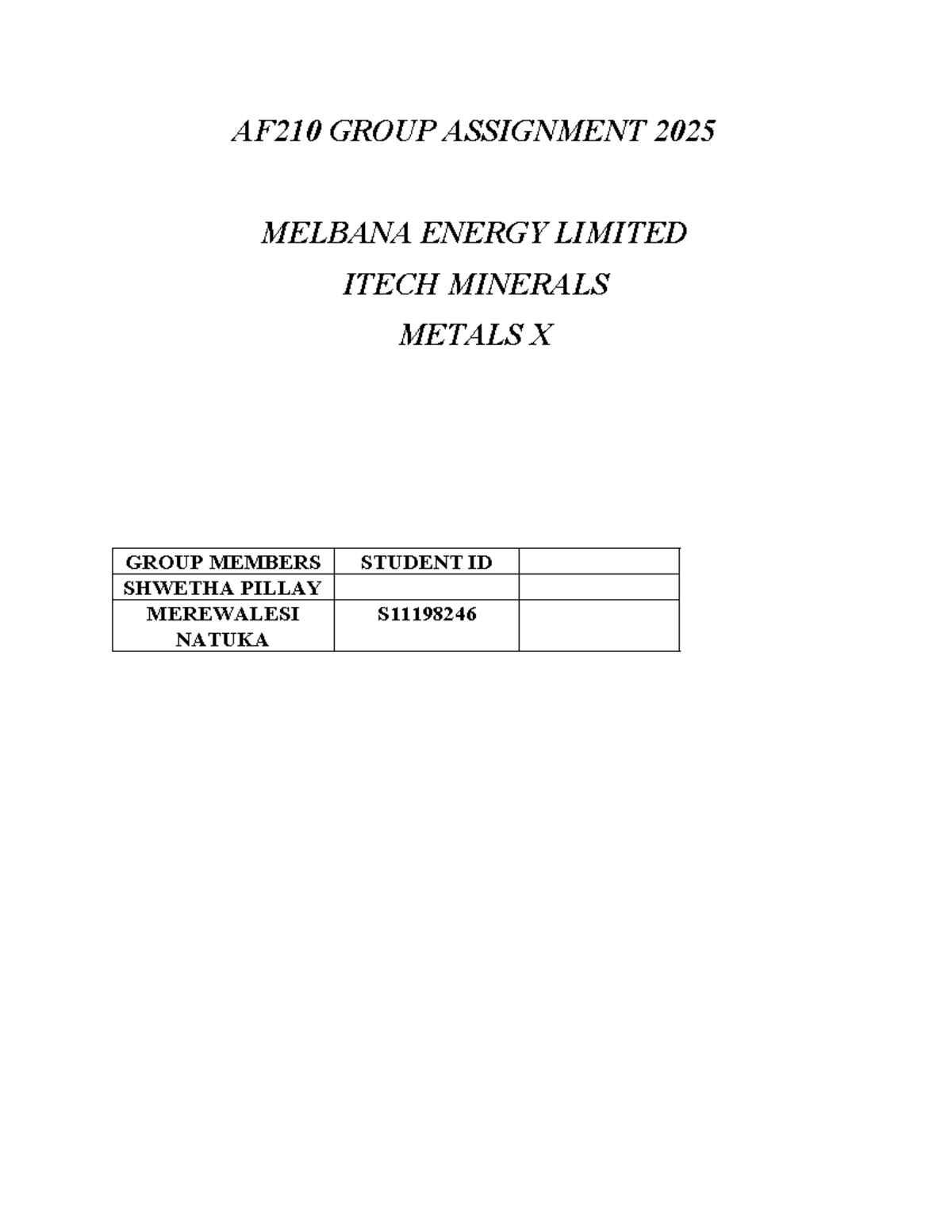 AF210 2025 - Group Assignment on ESG Practices in Melbana, iTech, and ...