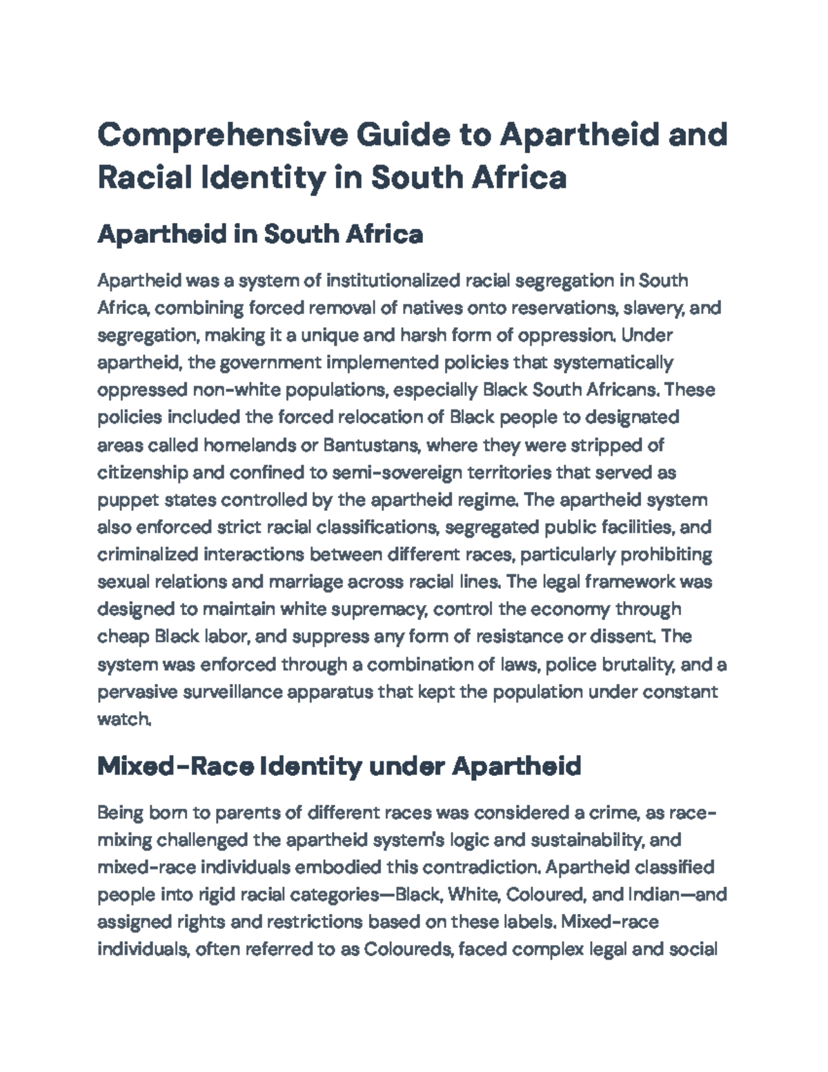 Comprehensive Study on Apartheid & Racial Identity in South Africa ...
