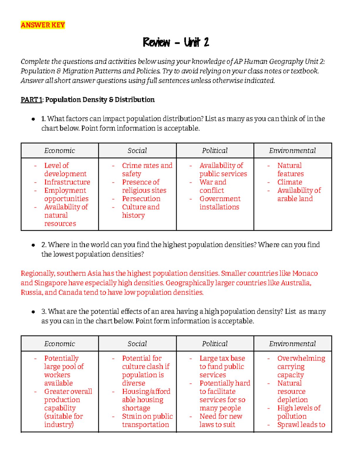 AP Human Geography Unit 2: Migration Patterns & Policies Review Notes ...