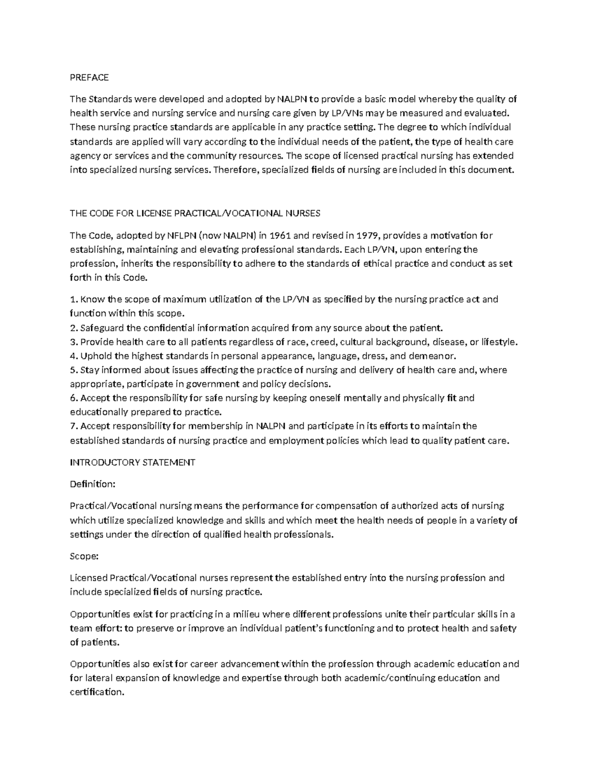 NALPN Standards of Practice: Week 1 Reading Overview - Studocu