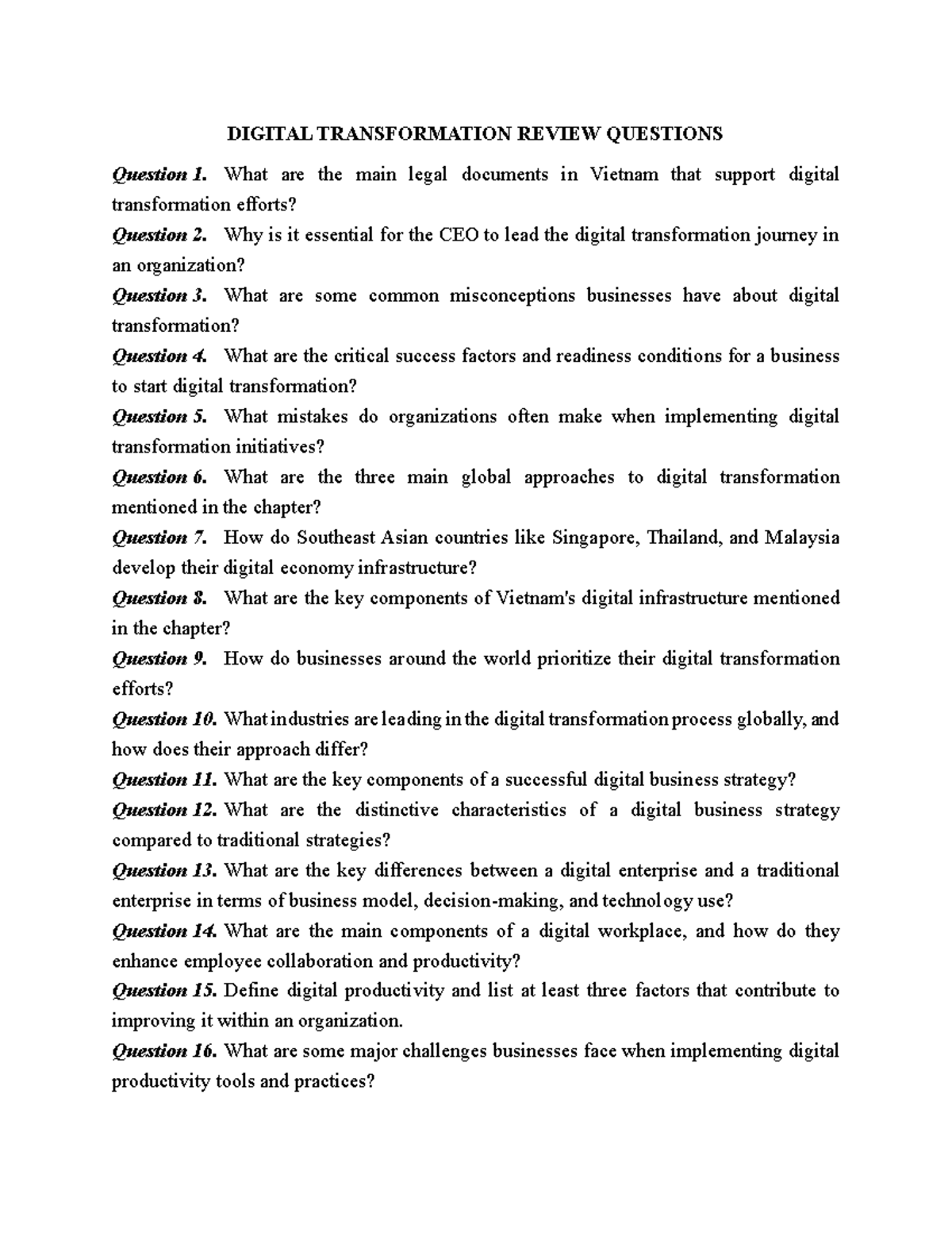 IT&DT Digital Transformation Review Questions - Studocu