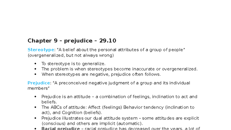 Social Psychology Chapter 9: Understanding Prejudice and Stereotypes ...