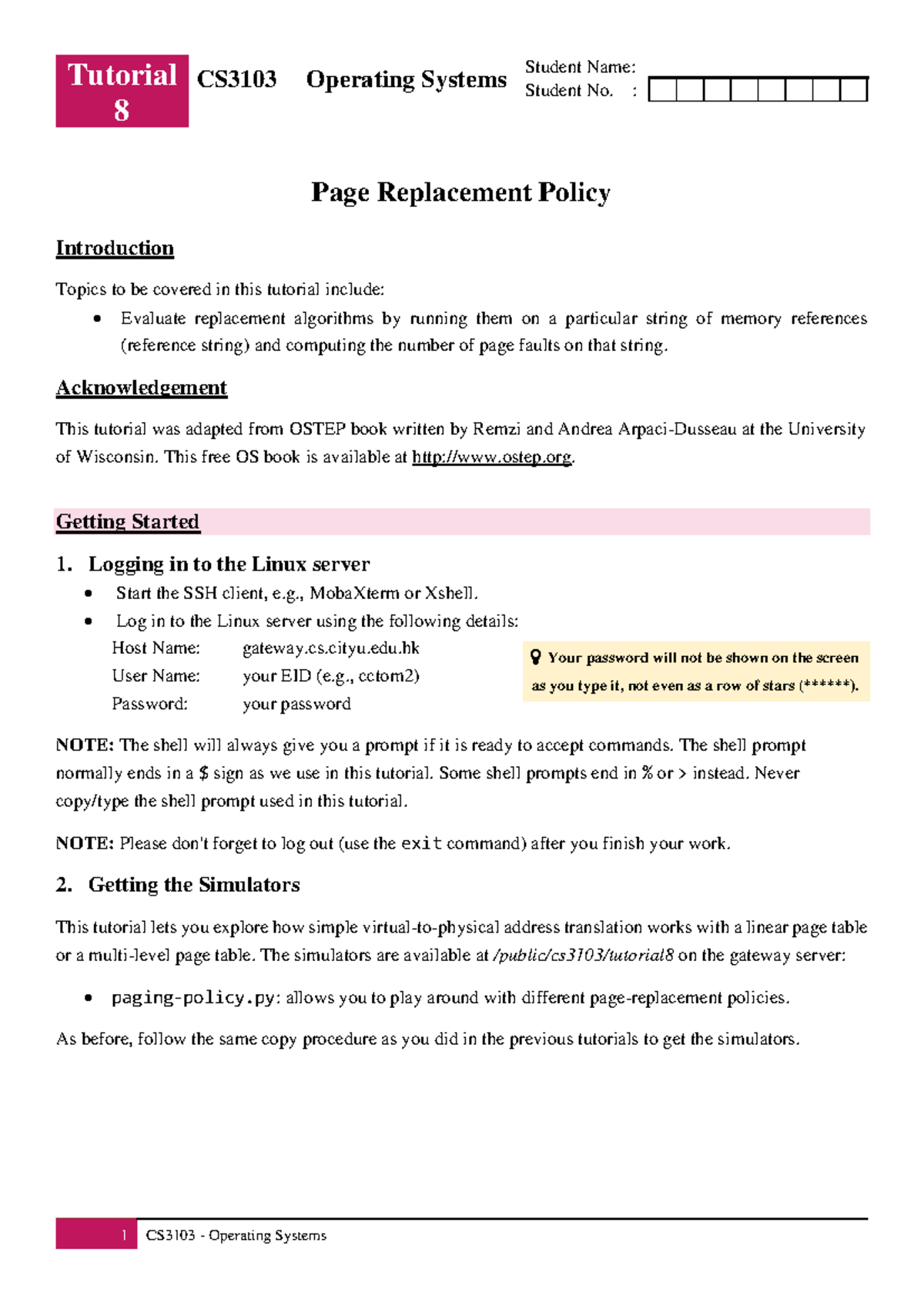 CS3103-Tutorial-8 - tutorial 8 - Tutorial 8 CS3103 Operating Systems ...