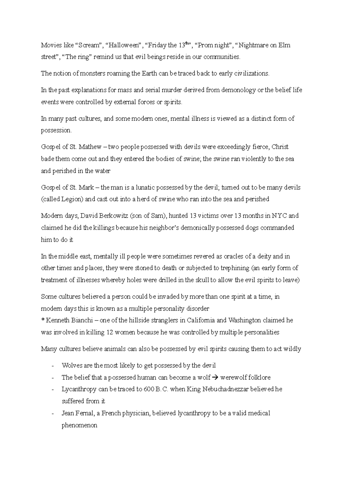 Textbook notes - Mark Winton - Movies like “Scream”, “Halloween ...