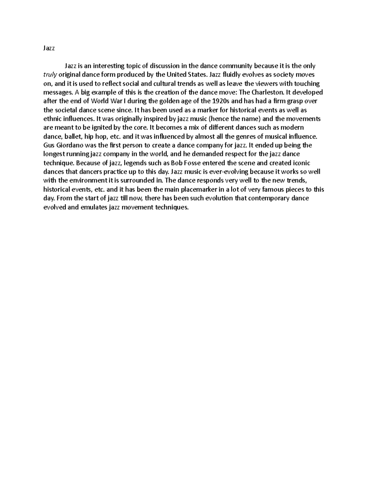 Jazz Dance Evolution - DNC101 Dance Assignments Analysis - Studocu
