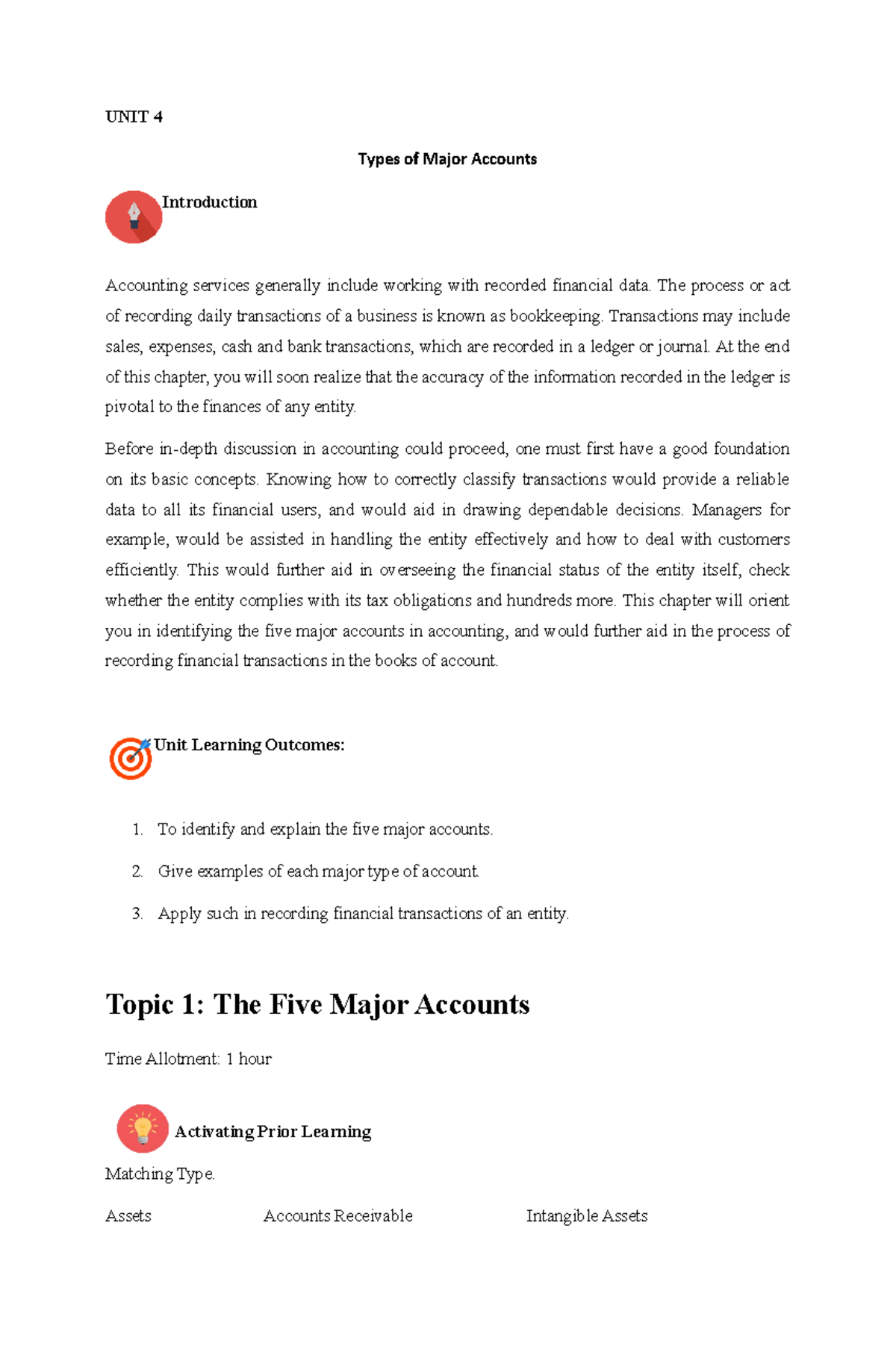 Module-chapter 4 - Types of Major Accounts Financial Reporting and ...
