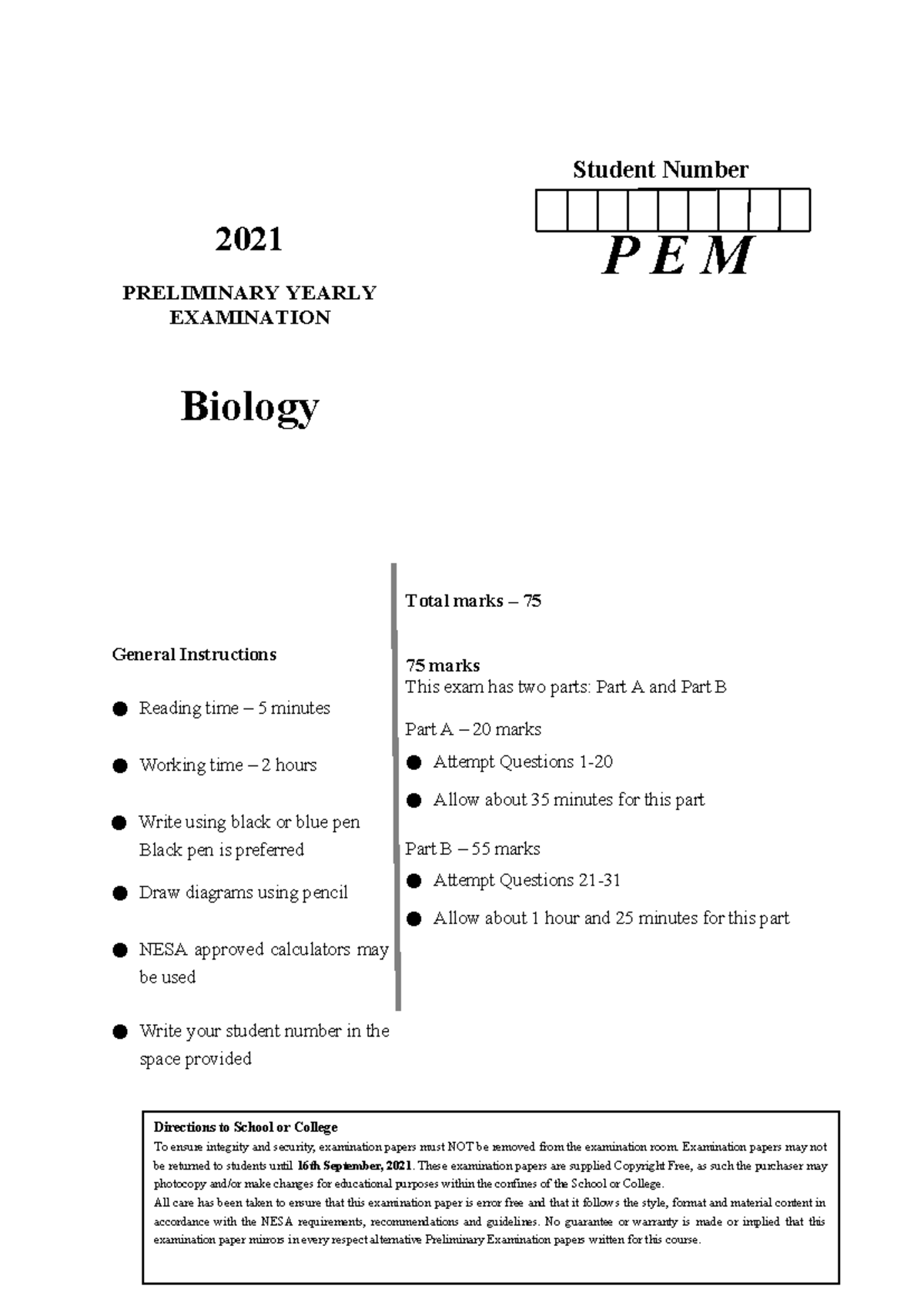 2021 Preliminary Biology Examination Guidelines and Instructions - Studocu