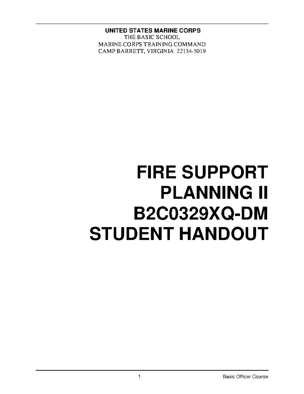 Fire Support Planning II (B2C0329XQ-DM) - Basic Officer Course Overview ...