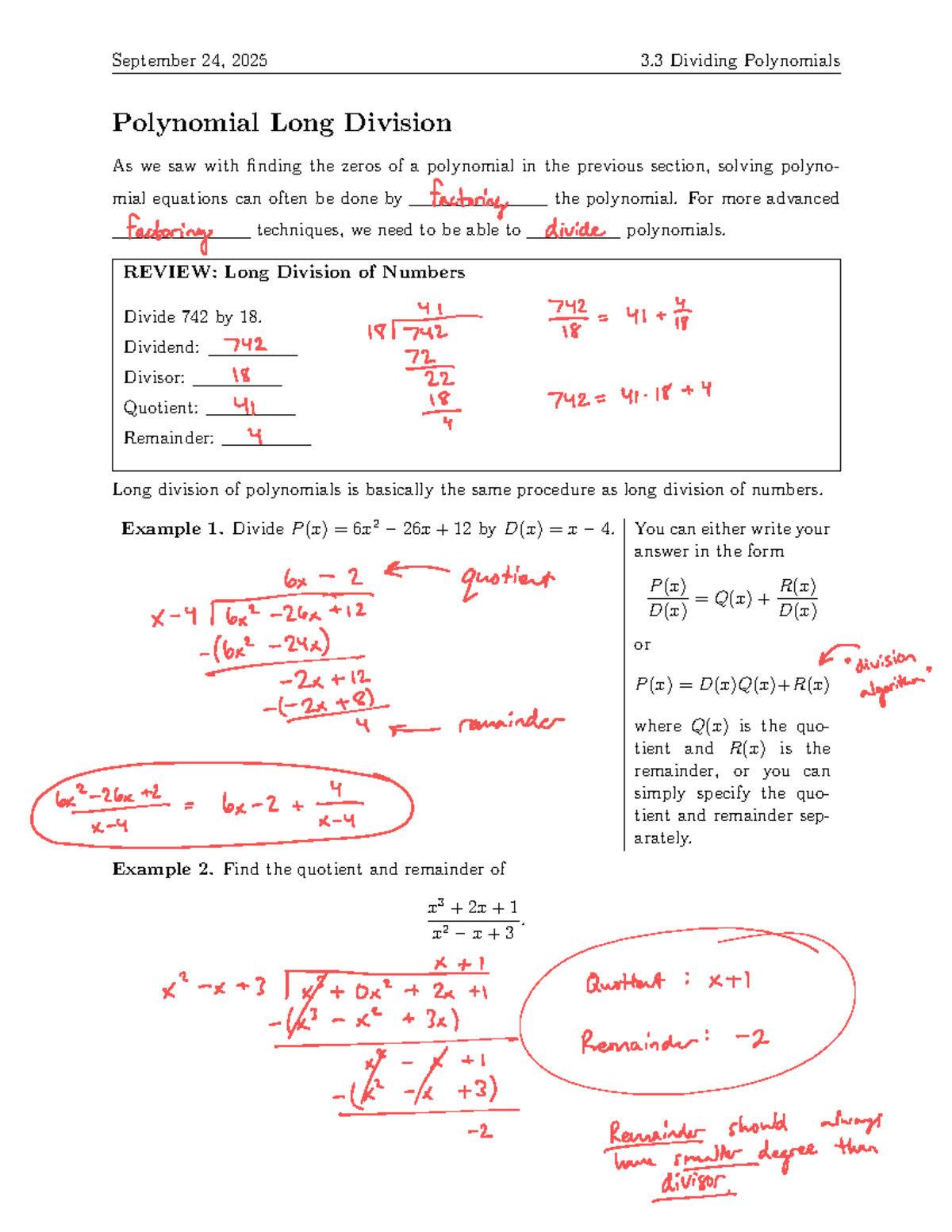Polynomial Division Techniques: Synthetic & Long Division Methods - Studocu