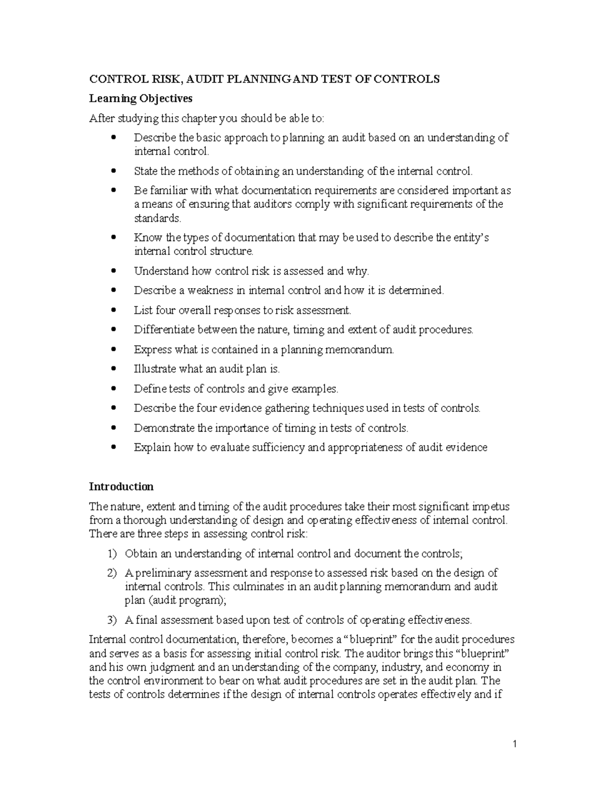CHP-7 Control Risk in Audit Planning & Tests of Controls Explained ...