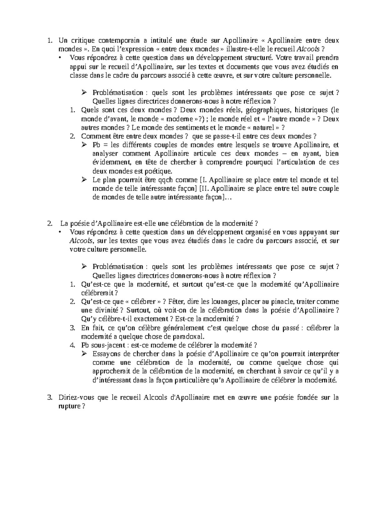 Exemples Apollinaire pbsation - Un critique contemporain a intitulé une ...