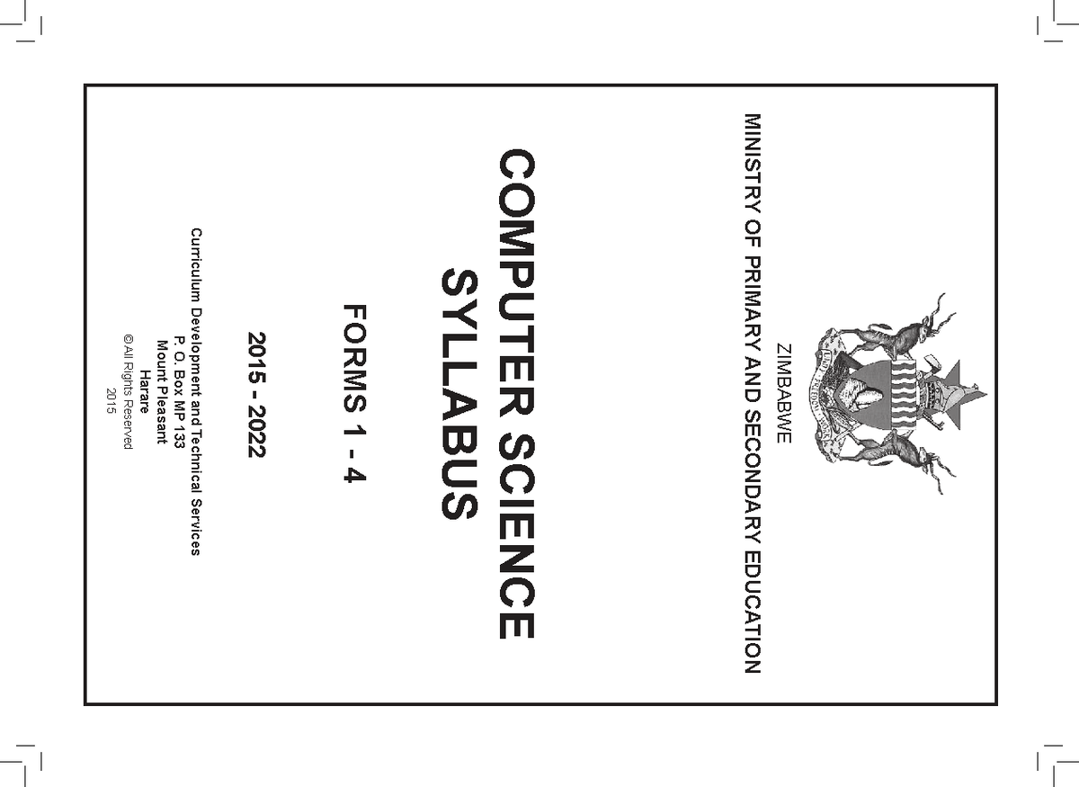 Computer Science Syllabus for Forms 1-4 (2015-2022) - Zimbabwe - Studocu