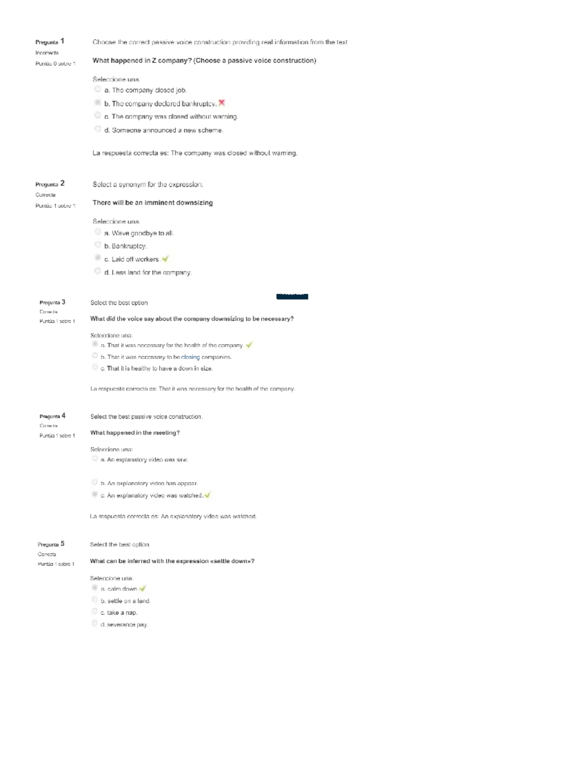 Assignment 7 Quiz company downsizing - Ingles IV - Studocu