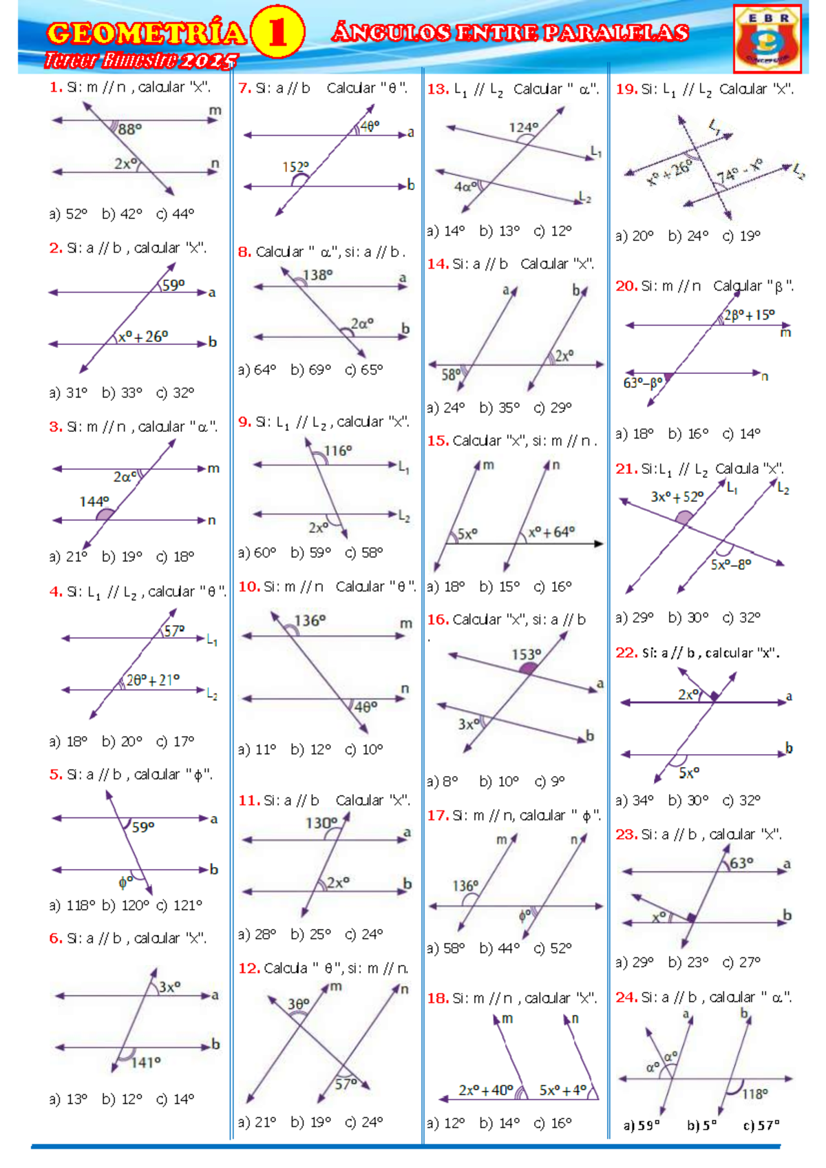 Cálculos de Ángulos entre Paralelas - Matemáticas 101 - Studocu
