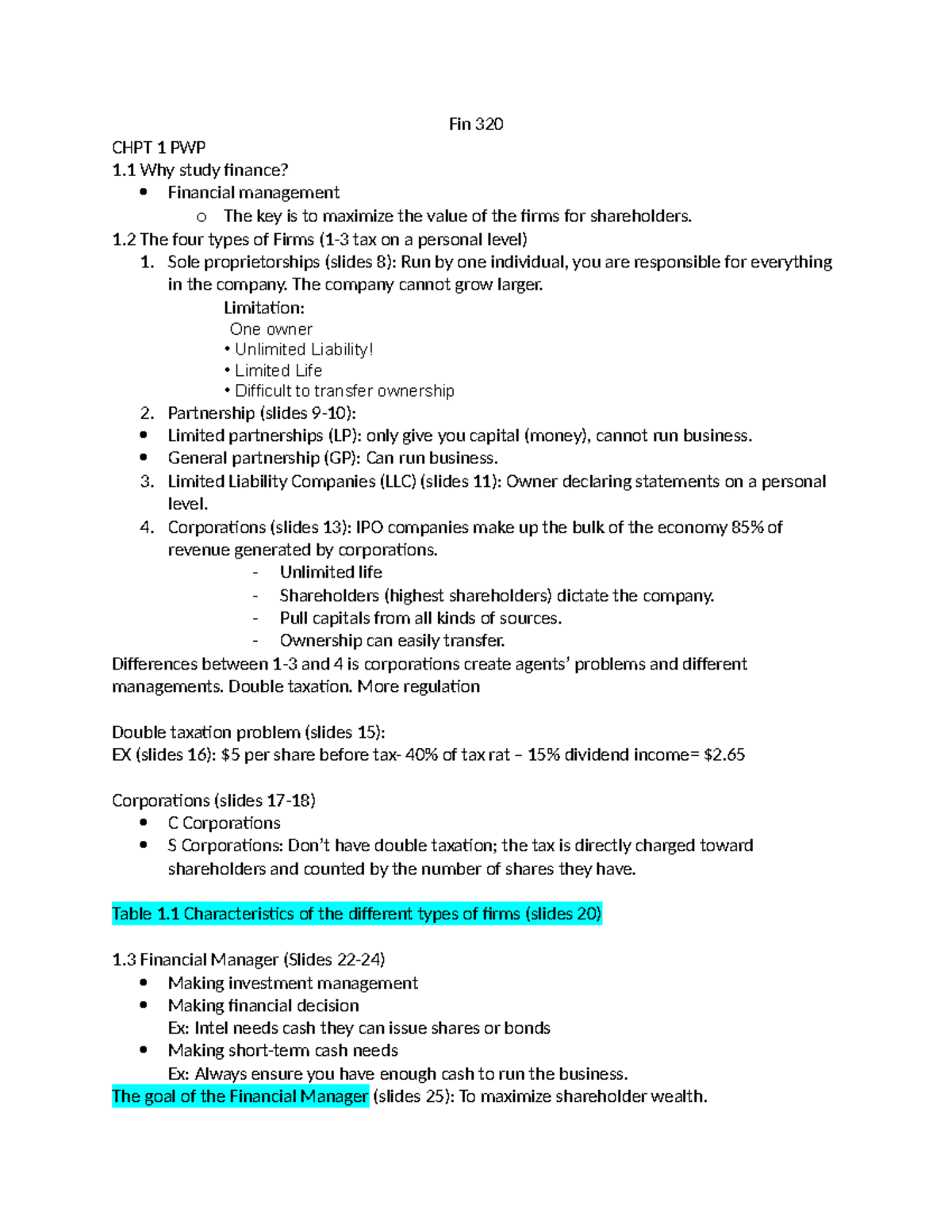 FIN 320 - Chapter 1-2 Finance Management Notes and Concepts - Studocu