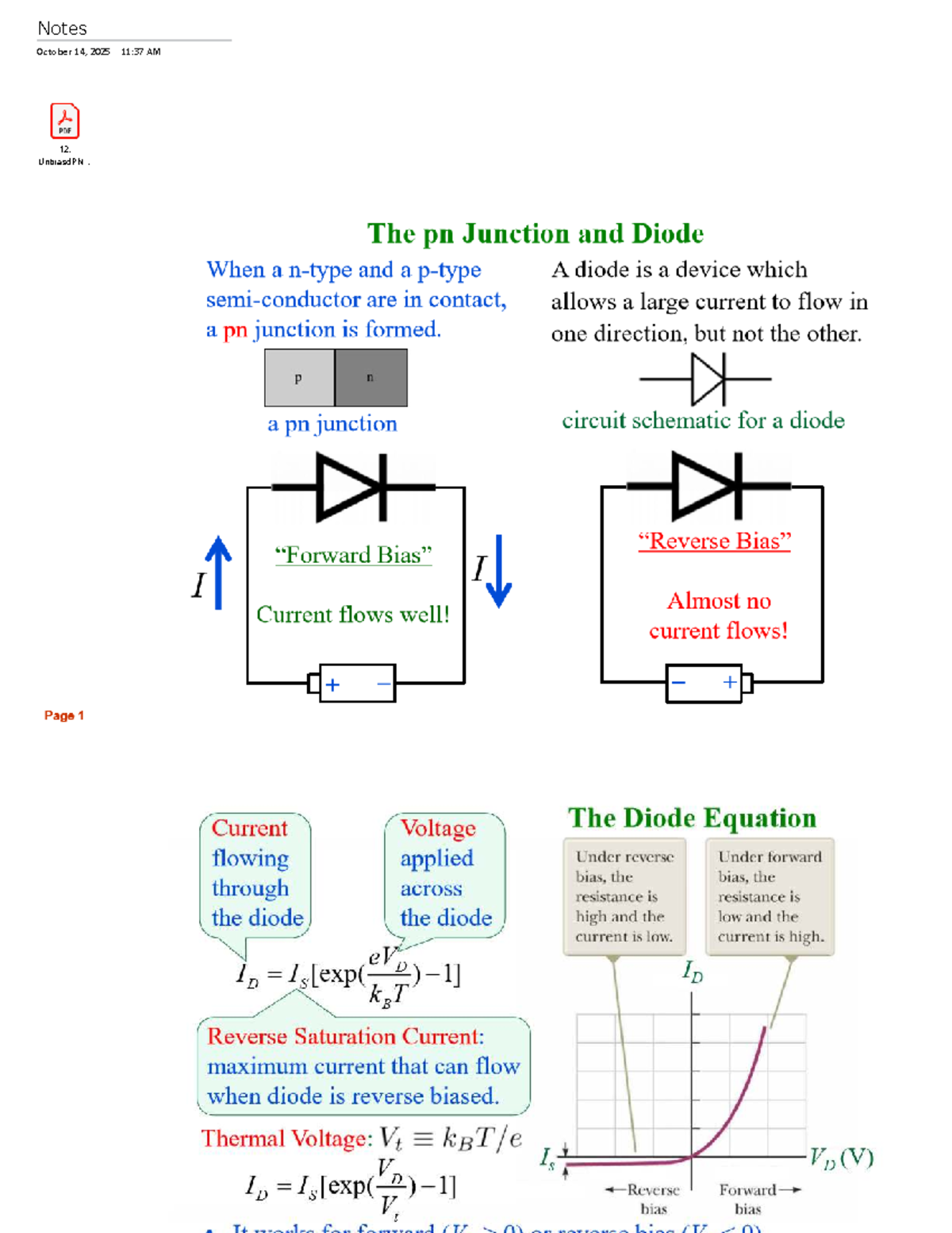PN Junction and Diode Notes for Course 12 - October 2025 - Studocu