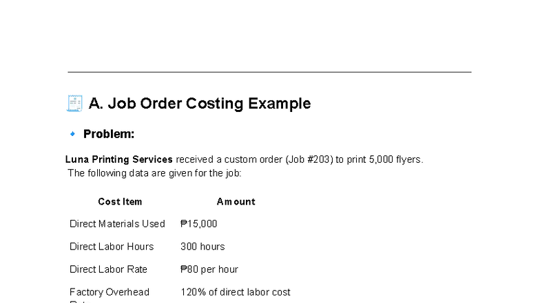 Sample Problems - JOB ORDER & PROCESS COSTING REVIEWER - Studocu