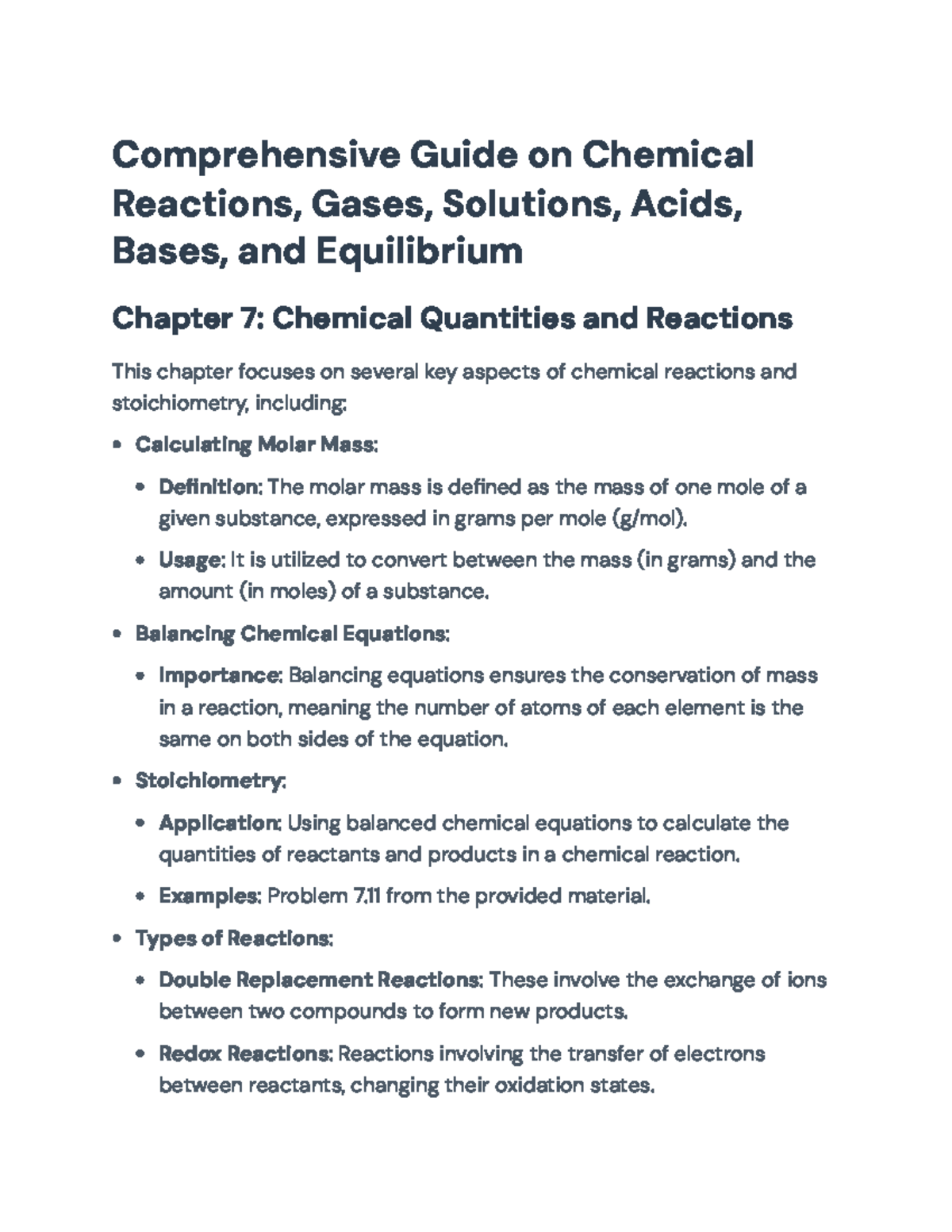 CHEM 101: Comprehensive Guide on Reactions, Stoichiometry & Gases - Studocu