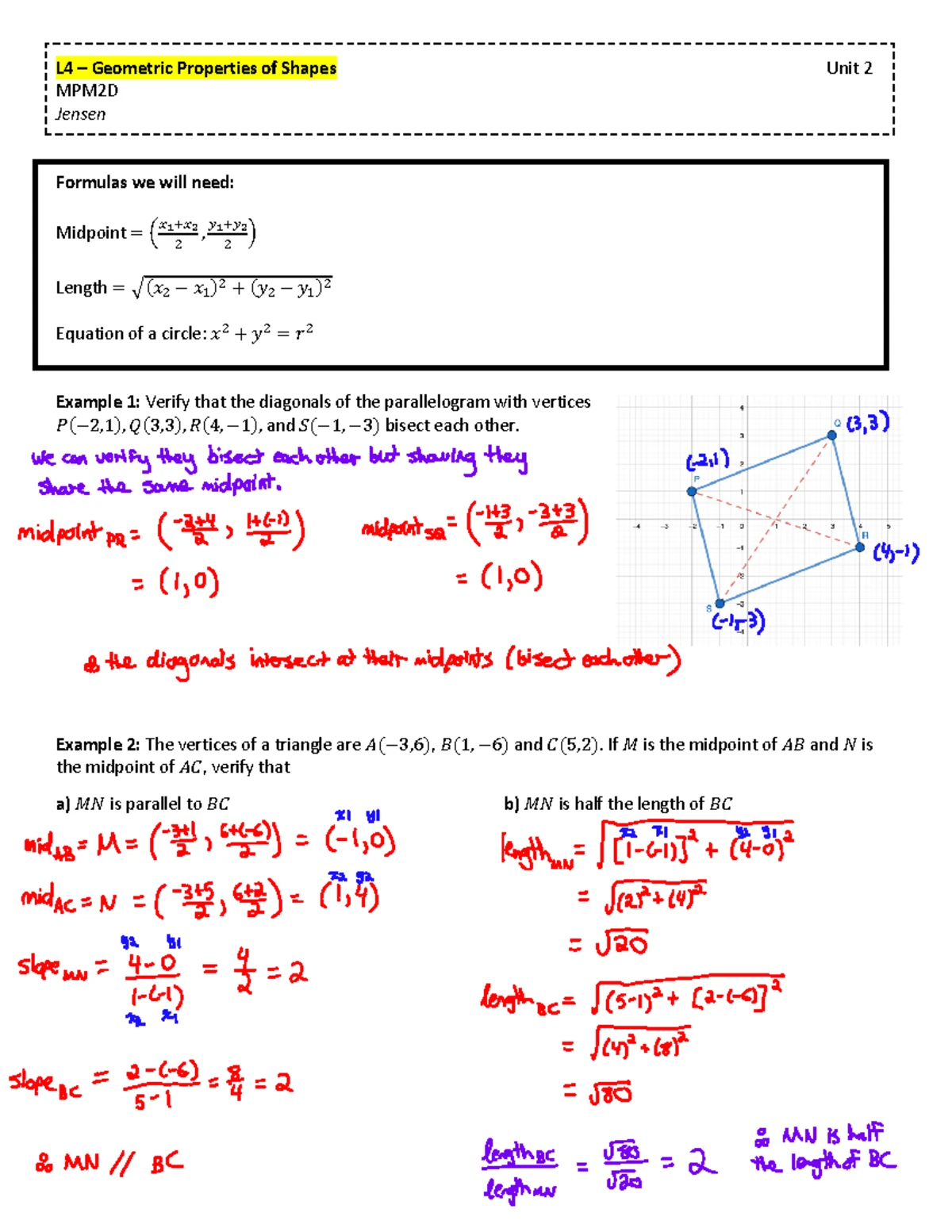 MPM2D Unit 2: Midpoint and Length of a Line Segment Notes - Studocu